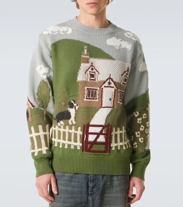 Junya Watanabe Intarsia Cotton And Wool Sweater - Multicoloured