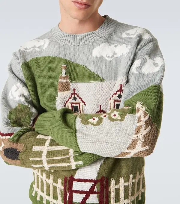 Junya Watanabe Intarsia Cotton And Wool Sweater - Multicoloured