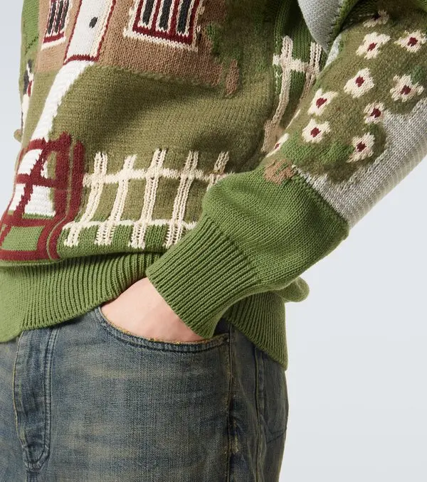 Junya Watanabe Intarsia Cotton And Wool Sweater - Multicoloured
