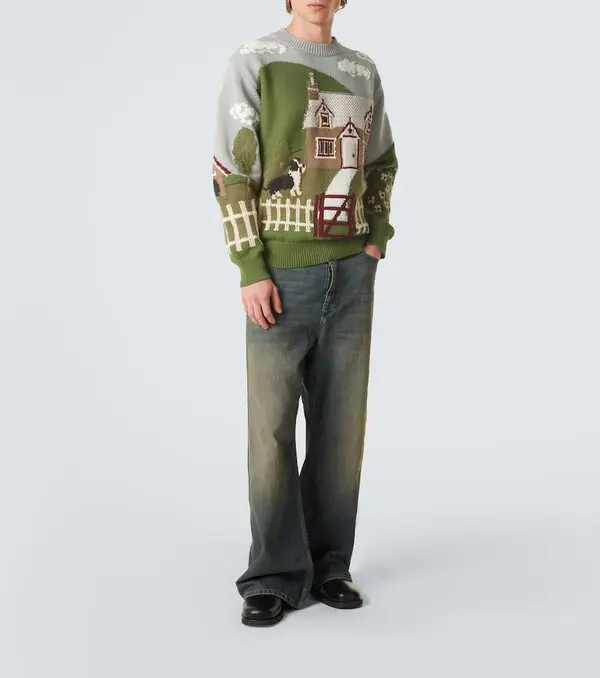 Junya Watanabe Intarsia Cotton And Wool Sweater - Multicoloured