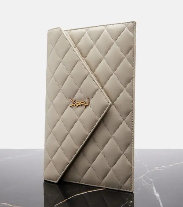 Saint Laurent Cassandre Quilted Leather Pouch - White