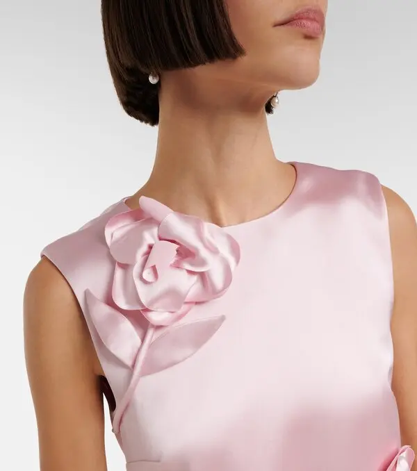 SELF-PORTRAIT Satin Mini Dress With Floral Appliqu