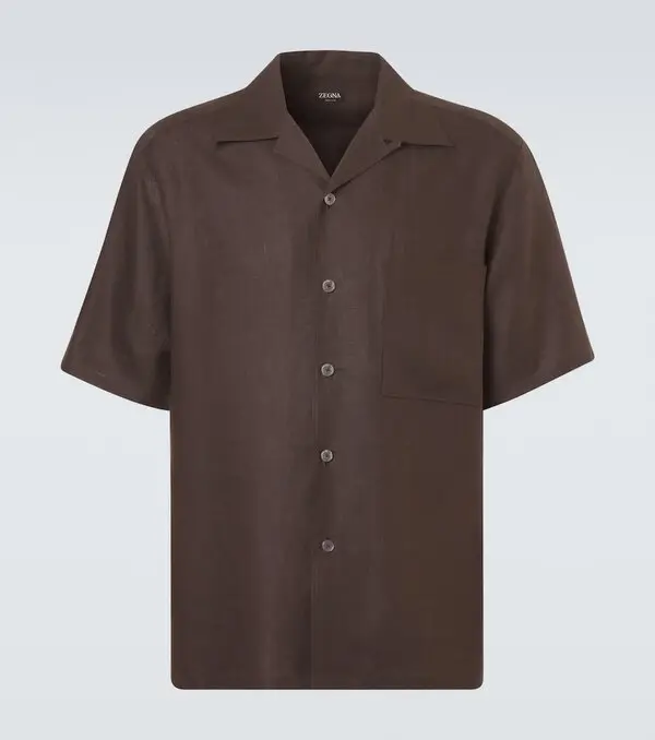 Zegna Linen Bowling Shirt - Brown
