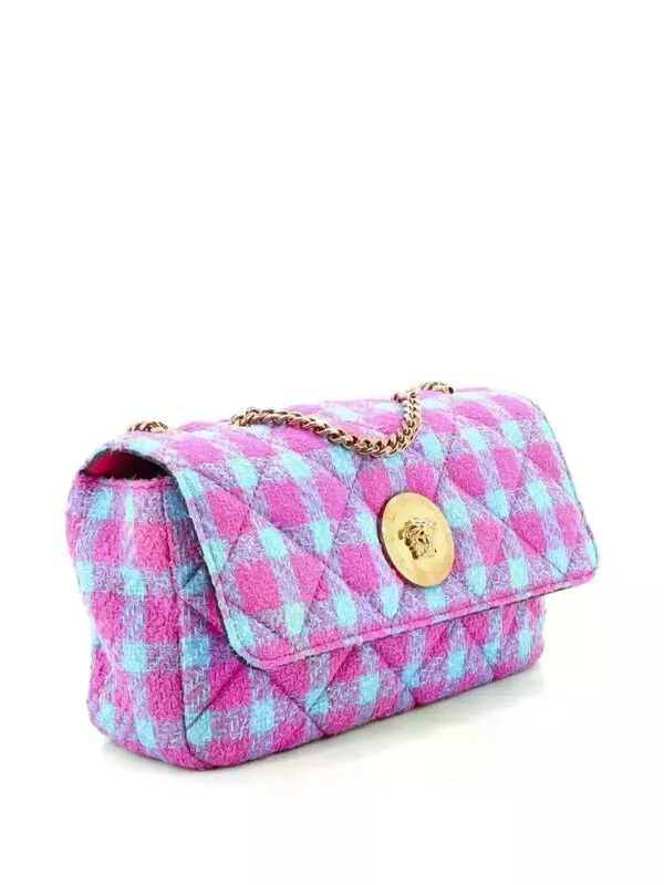 Versace Medusa Icon Chain Flap Bag Quilted Tweed East West Shoulder Bag - Pink