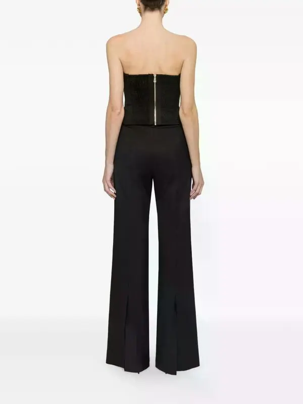 NISSA Floral-appliqué Corset Top - Black