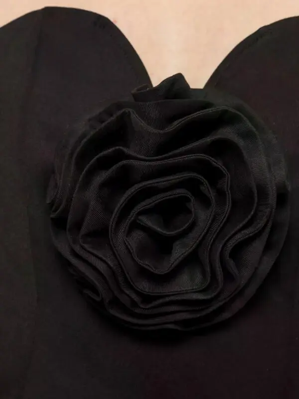 NISSA Floral-appliqué Corset Top - Black