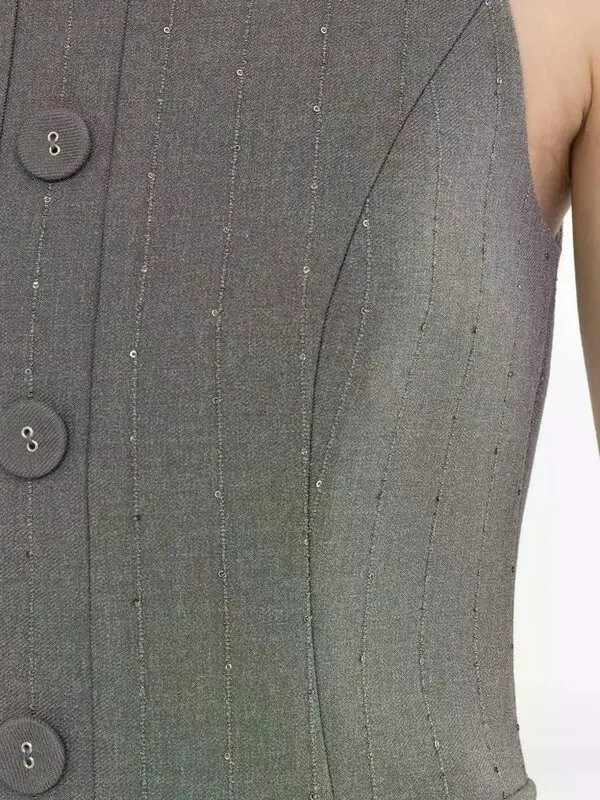 NISSA Sequined Sleeveless Button-fastening Top
