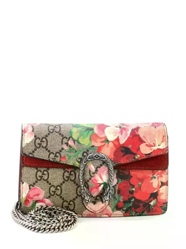 Gucci Dionysus Bag Blooms Print Gg Coated Canvas Super Mini Crossbody Bag - Brown