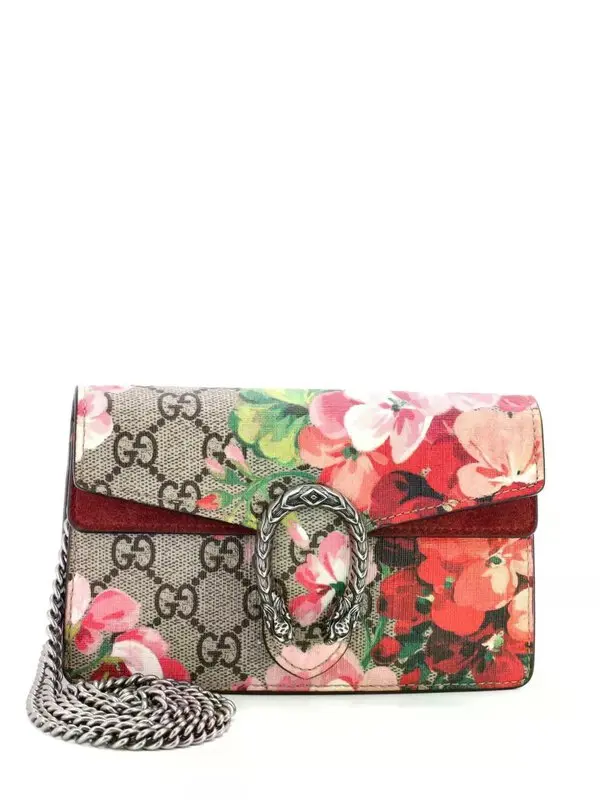 Gucci Dionysus Bag Blooms Print Gg Coated Canvas Super Mini Crossbody Bag - Brown