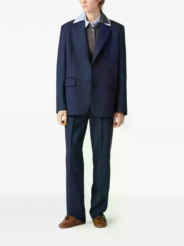 Miu Miu Single-breasted Wool Blazer With Detachable Collar - Blue