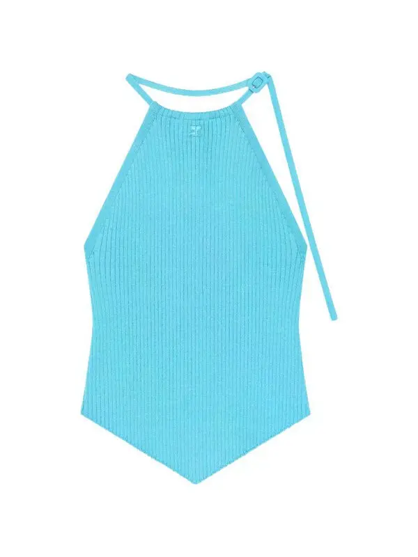 COURREGES Halterneck Ribbed Knit Top - Blue