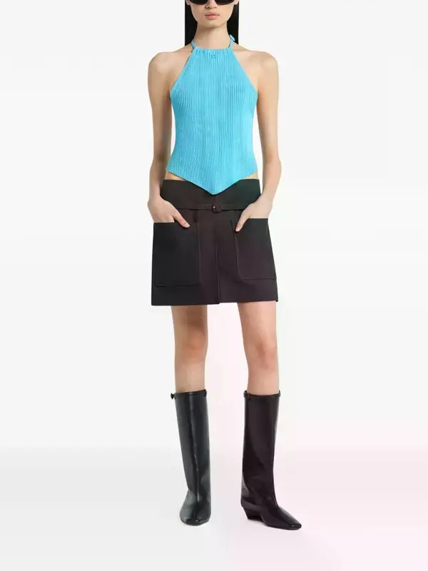 COURREGES Halterneck Ribbed Knit Top - Blue