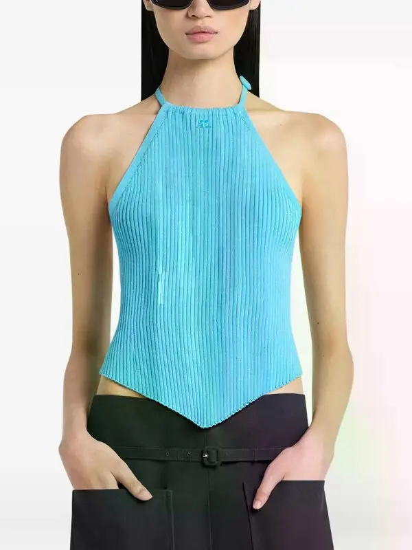 COURREGES Halterneck Ribbed Knit Top - Blue