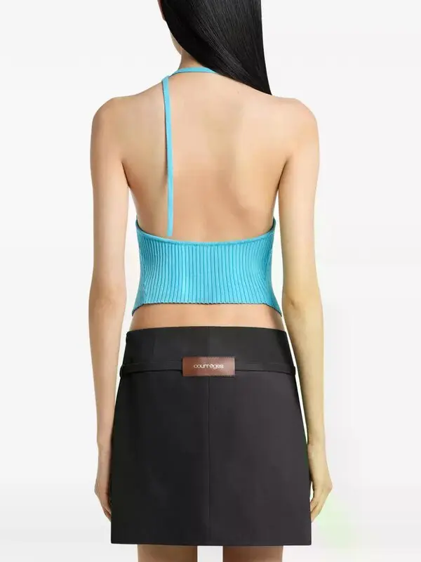 COURREGES Halterneck Ribbed Knit Top - Blue