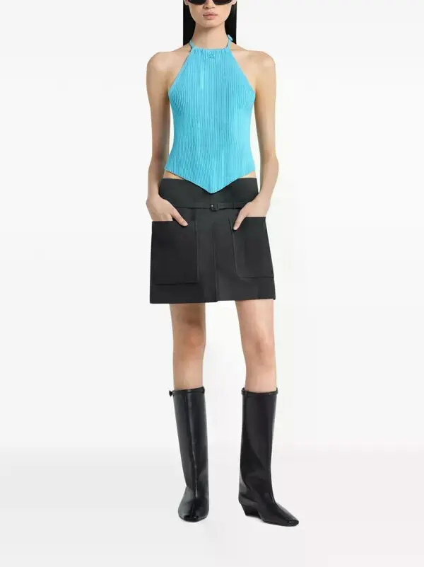 COURREGES Halterneck Ribbed Knit Top - Blue