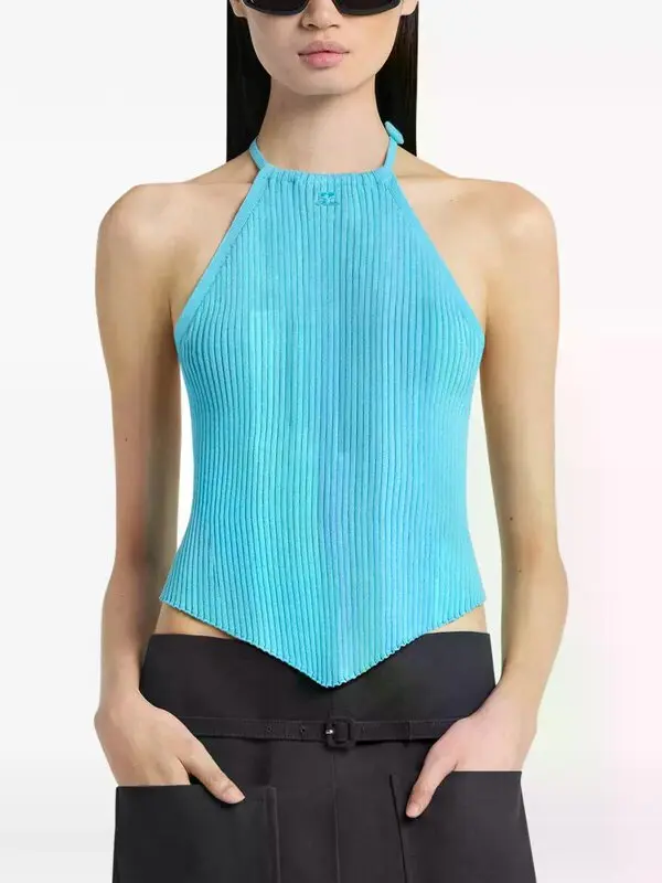 COURREGES Halterneck Ribbed Knit Top - Blue