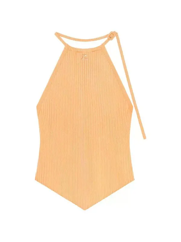 COURREGES Halter-neck Ribbed-knit Top - Orange