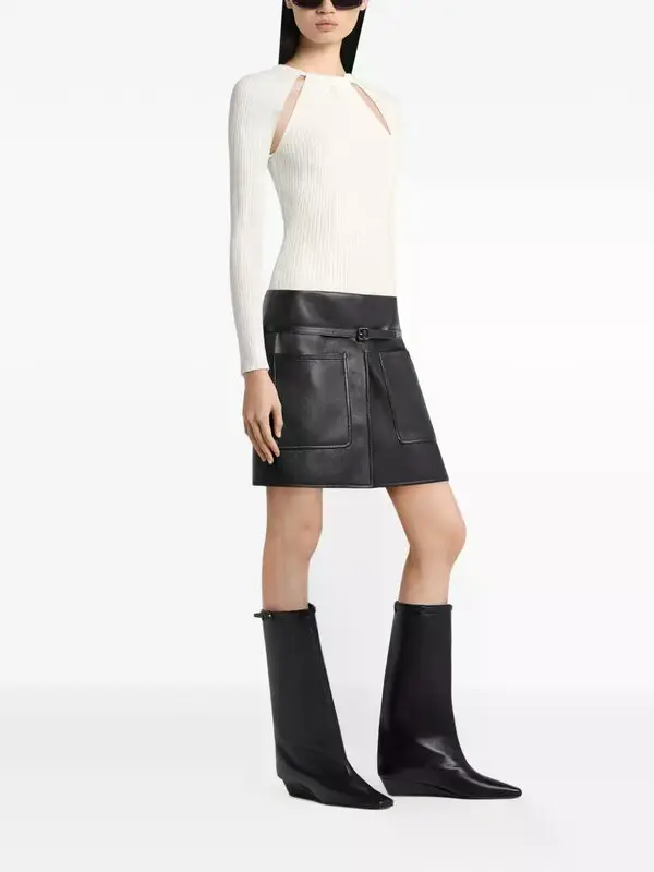 COURREGES Ribbed Knit Cut-out Long Sleeve Top - White