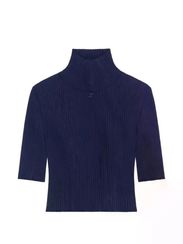 COURREGES Ribbed Knit Cropped Top With Logo Detail