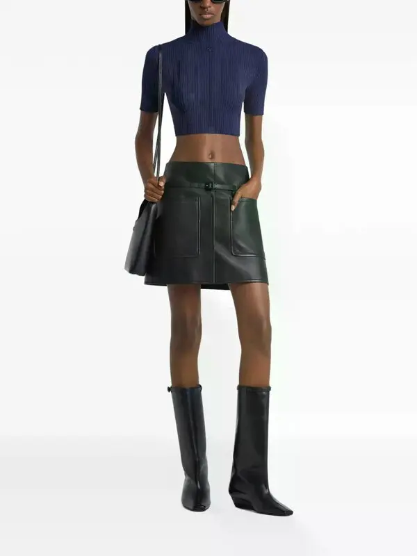 COURREGES Ribbed Knit Cropped Top With Logo Detail - Blue
