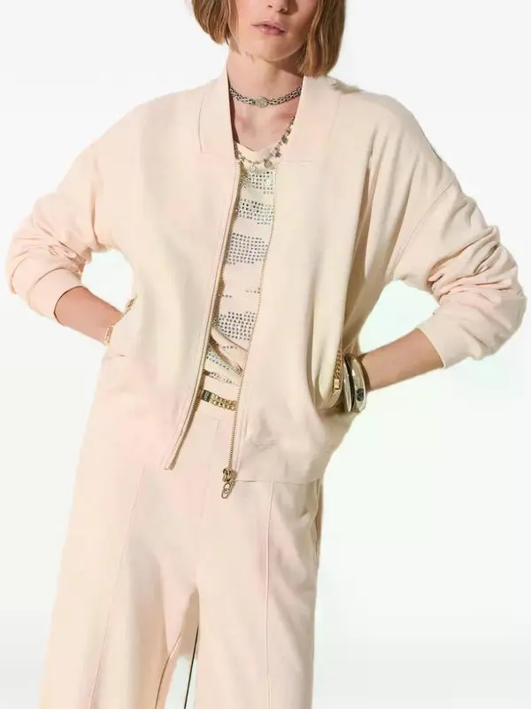 Liu Jo Zip-up Milano Stitch Sweater With Chain Detail - Pink