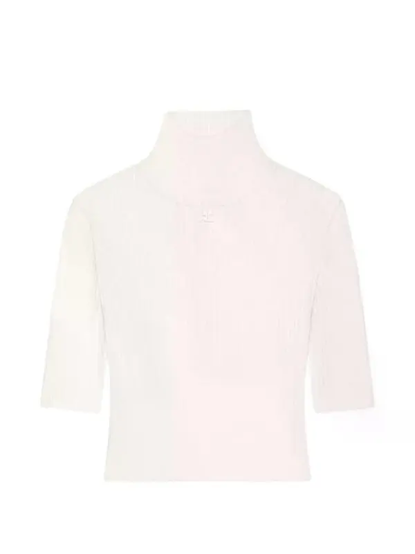 COURREGES Cropped Ribbed Knit Sweater - White