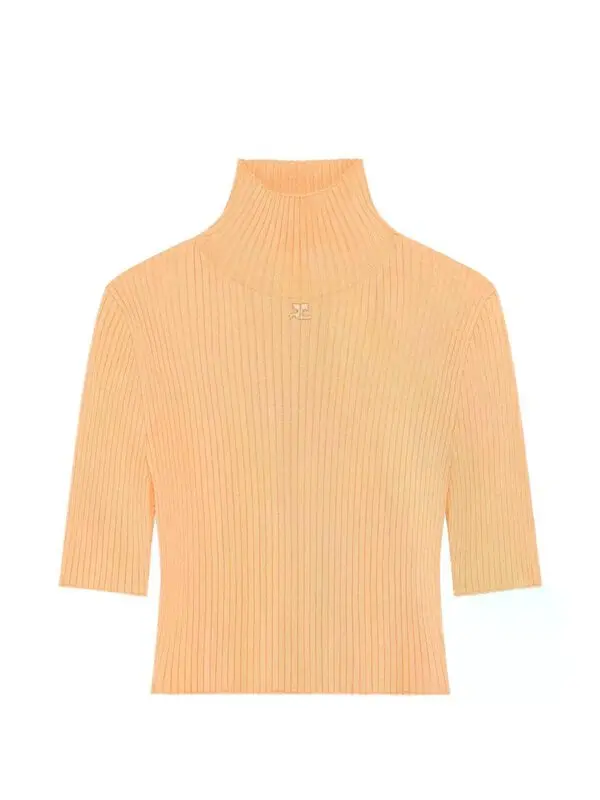 COURREGES Ribbed Knit Turtleneck Cropped Top - Orange