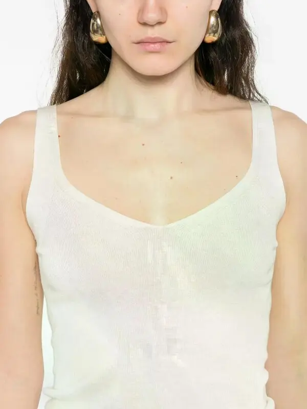 Eric Bompard Ribbed V-neck Tank Top - Neutrals