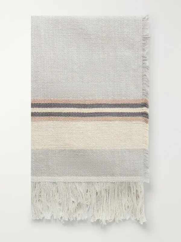 THE ROW Guna Fringed Striped Cotton And Linen-blend Scarf - Gray