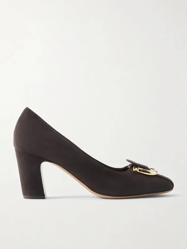 FERRAGAMO Gancini Buckled Suede Pumps - Brown