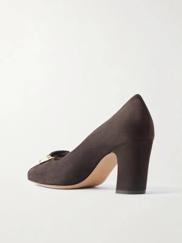 FERRAGAMO Gancini Buckled Suede Pumps - Brown