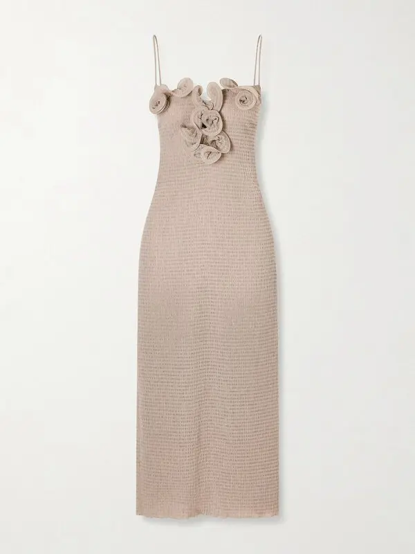 Magda Butrym Embellished Textured Midi Dress - Brown