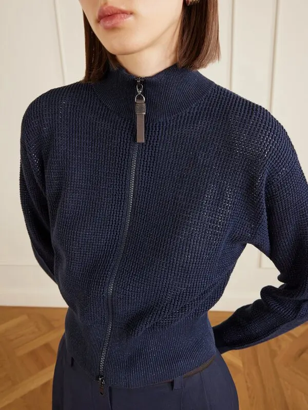 Brunello Cucinelli Embellished Cotton-blend Zip-up Cardigan