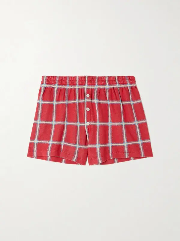 Guest In Residence Picnic Checked Silk And Linen-blend Jacquard Shorts - Red