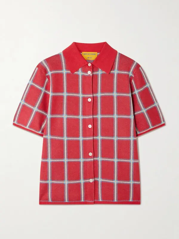 Guest In Residence Checked Silk And Linen-blend Jacquard Shirt - Red