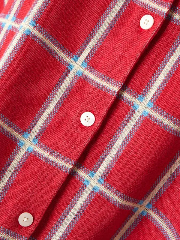 Guest In Residence Checked Silk And Linen-blend Jacquard Shirt - Red