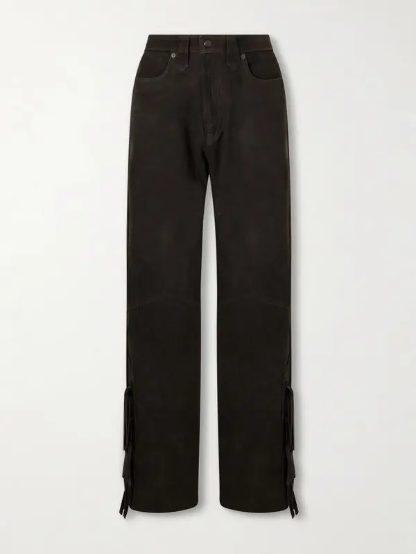 Ralph Lauren Tie-detailed Suede Wide-leg Trousers - Black