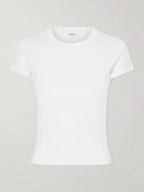 Saint Laurent Cropped Ribbed T-shirt - White