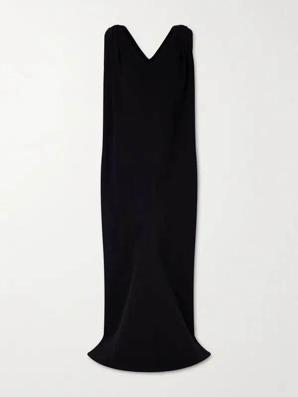 Balenciaga Draped Silk And Wool-blend Crepe Maxi Dress - Black