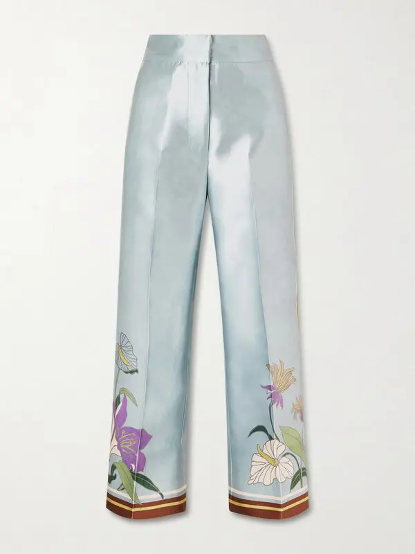 ALEMAIS Alfie Floral Print Recycled Taffeta Wide-leg Trousers - Blue