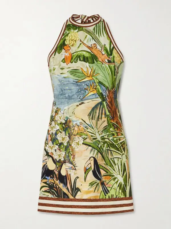 ALEMAIS Toucan Tango Halterneck Printed Organic Cotton Mini Dress - Multi