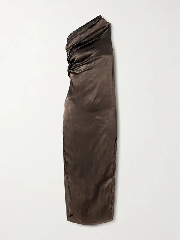 Rick Owens Athena One-shoulder Drape Midi Dress - Brown