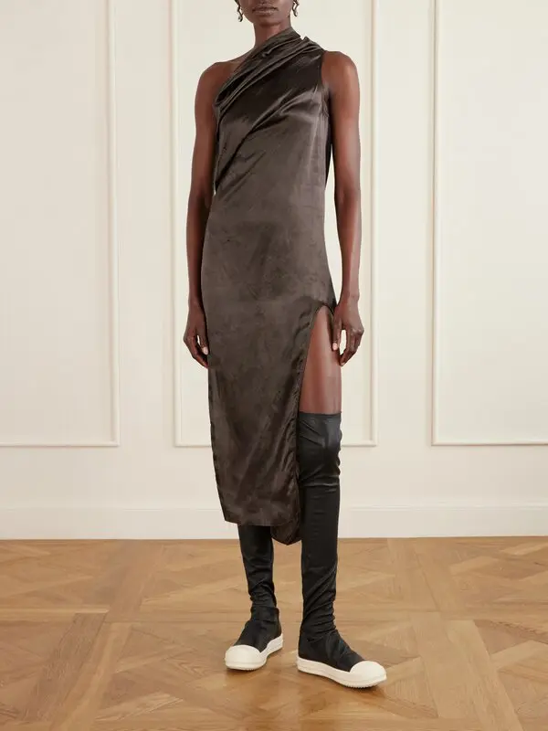 Rick Owens Athena One-shoulder Drape Midi Dress