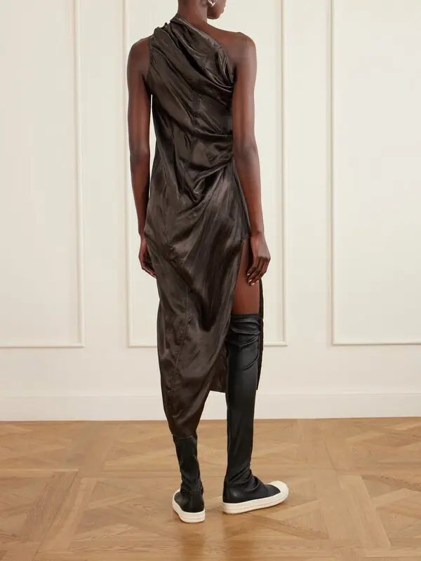Rick Owens Athena One-shoulder Drape Midi Dress