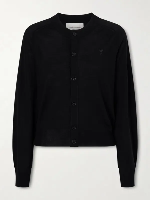 AMI Paris Embroidered Wool Cardigan