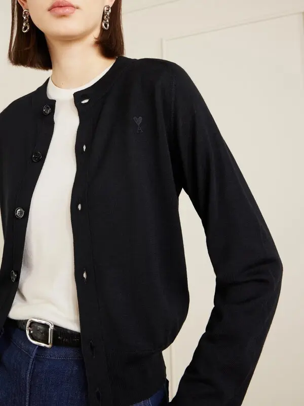 AMI Paris Embroidered Wool Cardigan