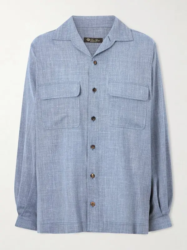 Loro Piana Wool, Silk And Linen-blend Shirt - Blue