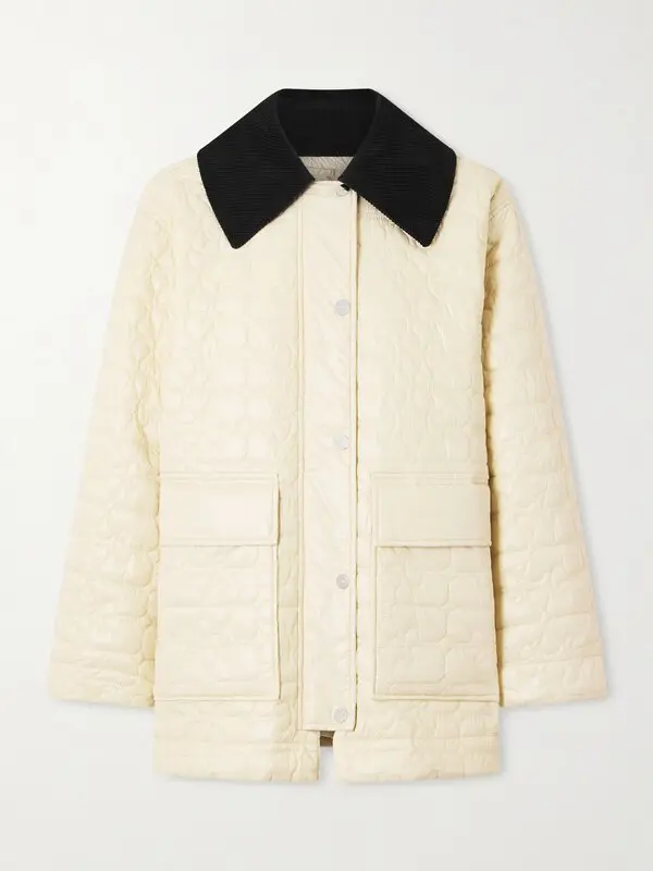 GANNI Quilted Corduroy-trimmed Shell Jacket