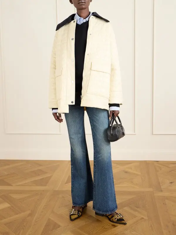 GANNI Quilted Corduroy-trimmed Shell Jacket