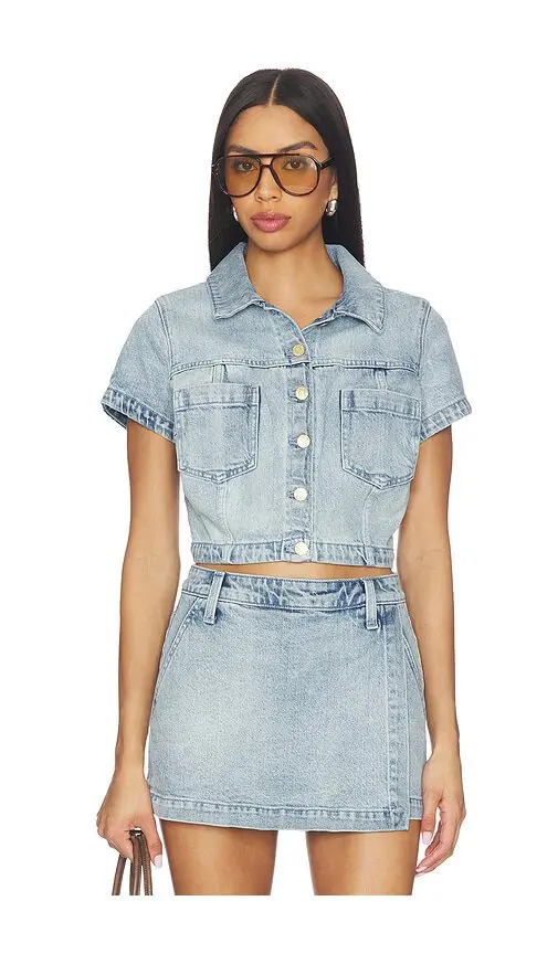 Show Me Your Mumu Monroe Cropped Denim Top - Blue